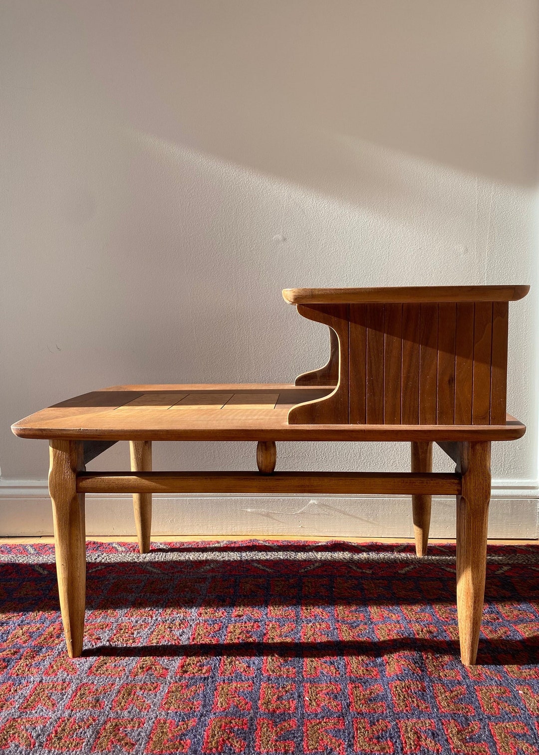 Mid-century Modern Lane Step End Tables With Inlaid Walnut Burl Style ...