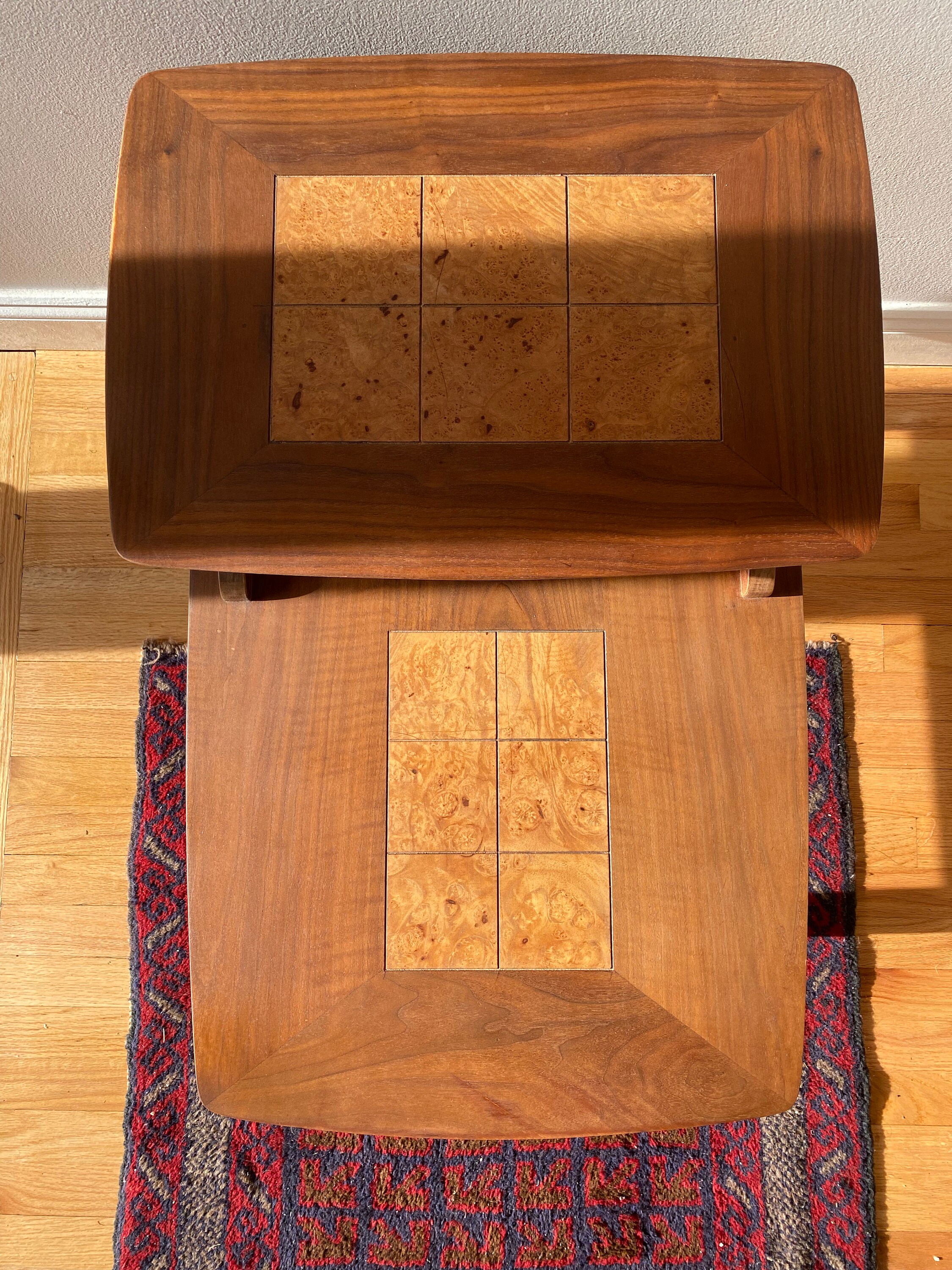 Mid-century Modern Lane Step End Tables With Inlaid Walnut Burl Style ...