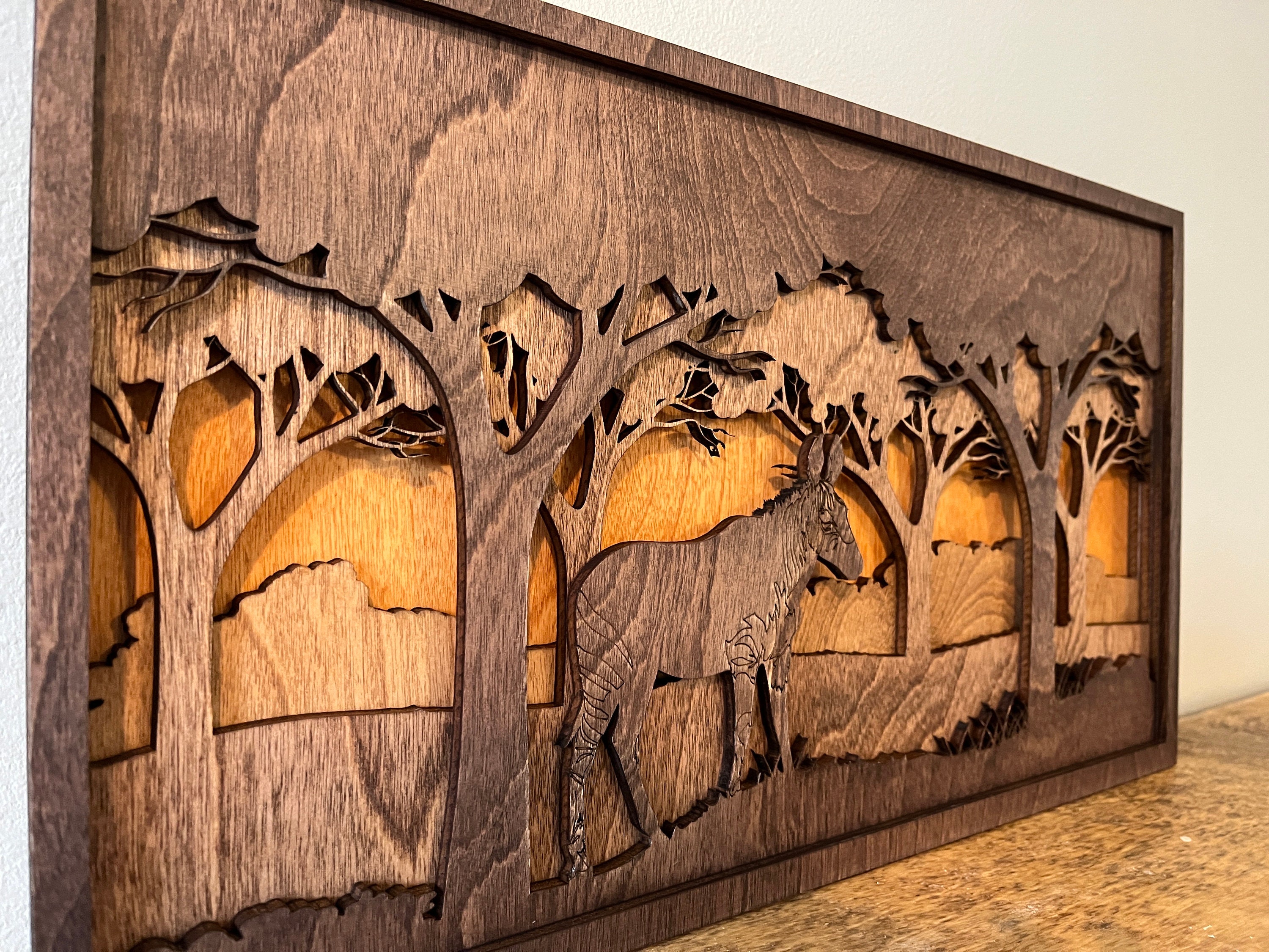 Okapi Art / Wood Forest Scene / Wood Art / Boho Decor / Layered Wood - Etsy