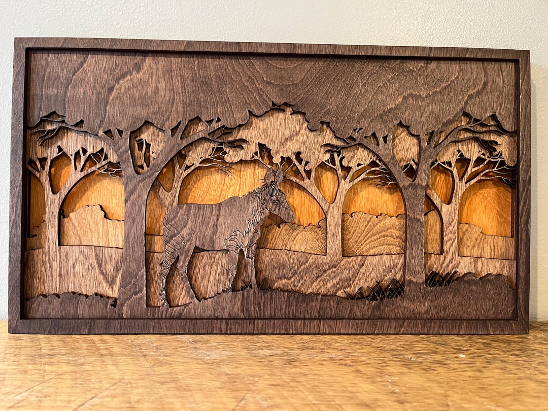 Okapi Art / Wood Forest Scene / Wood Art / Boho Decor / Layered Wood - Etsy