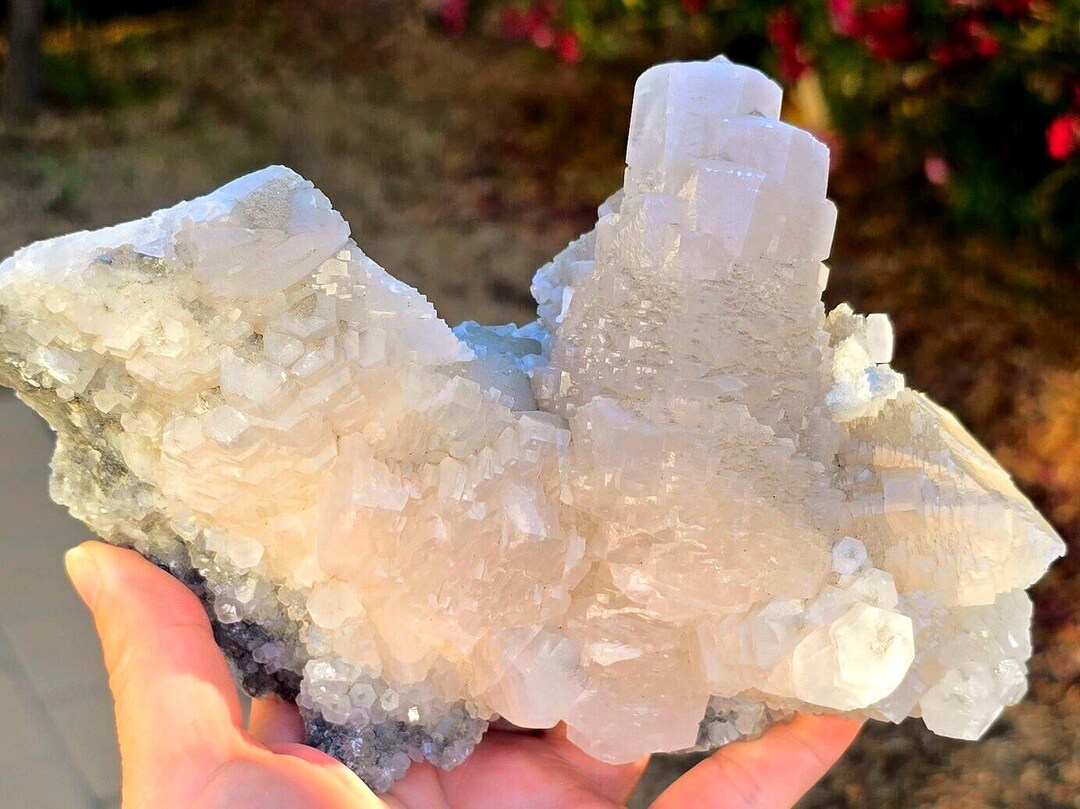 Pink Columnar Calcite With Triangular Pyrite Centers XL UV Reactive ...