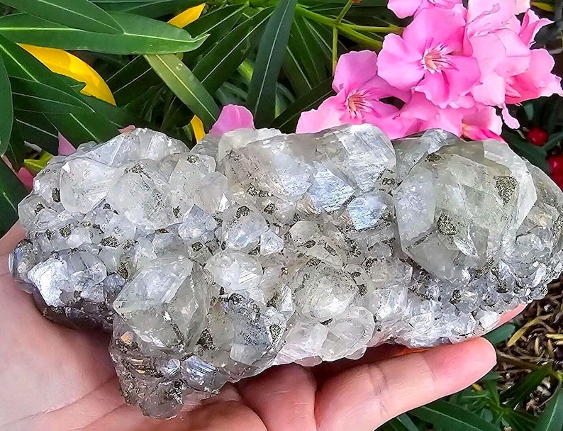 Benz Calcite & Chalcopyrite | Pink Hues | Triangular Chalcopyrite Druse ...