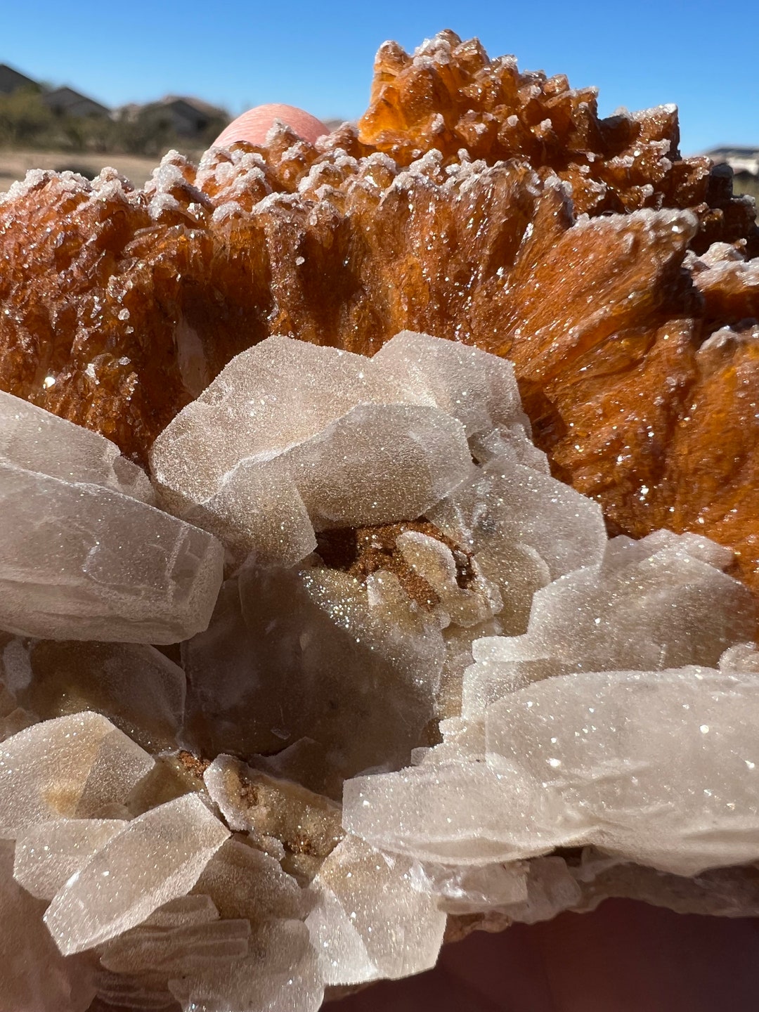 Extremely RARE Find Rare Sugar Calcite on Orange Quartz & Dogtooth ...