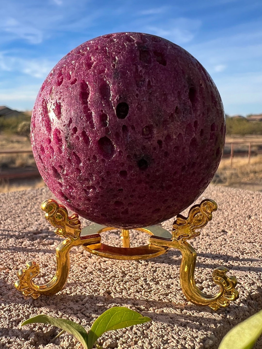 Honeycomb Ruby Sphere Ultraviolet Reactive Free Stand High Quality Ruby ...