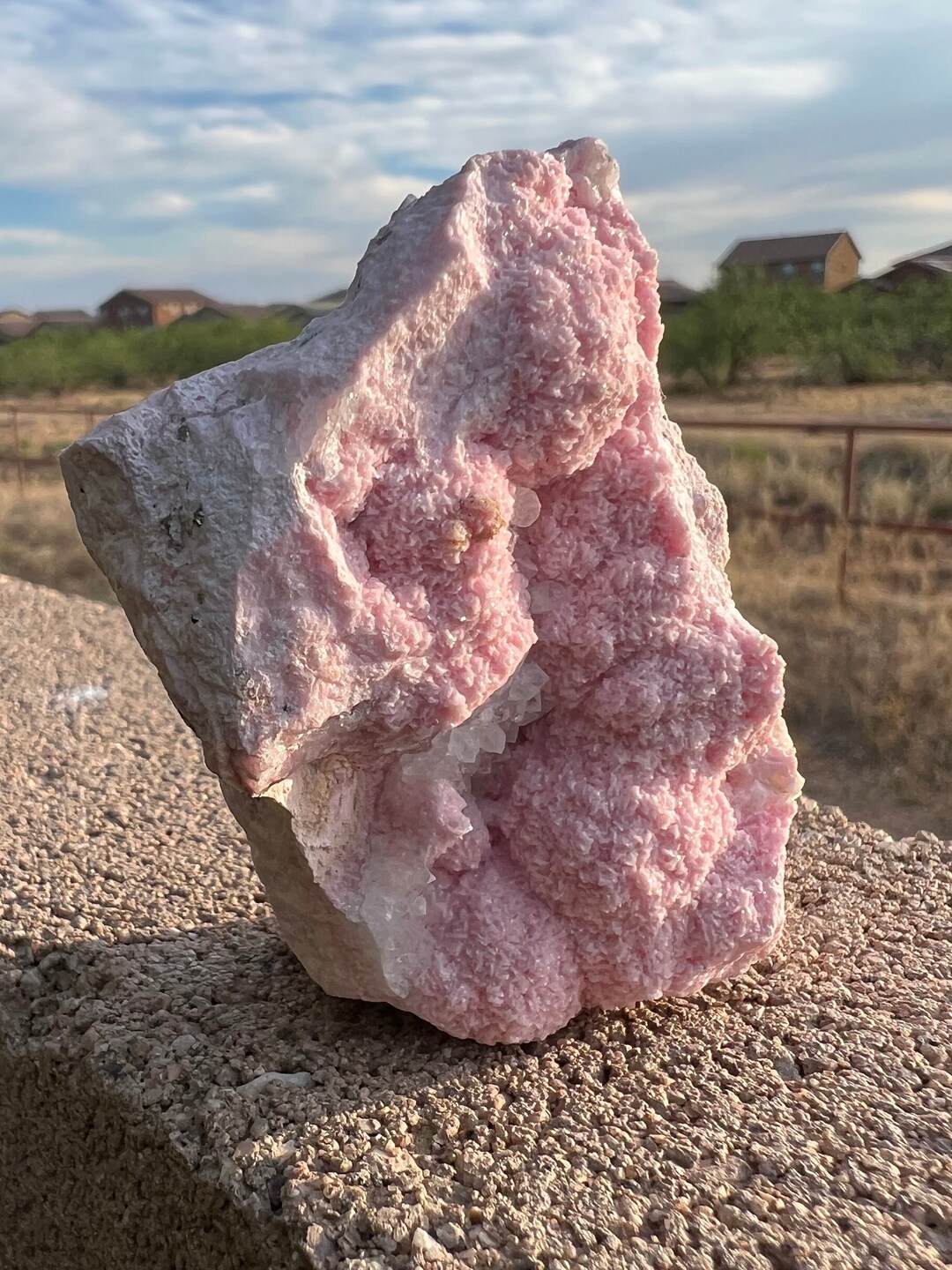 Rhodocrosite Sparkling Pink Crystals and Clear Quartz on a Pink Stone ...