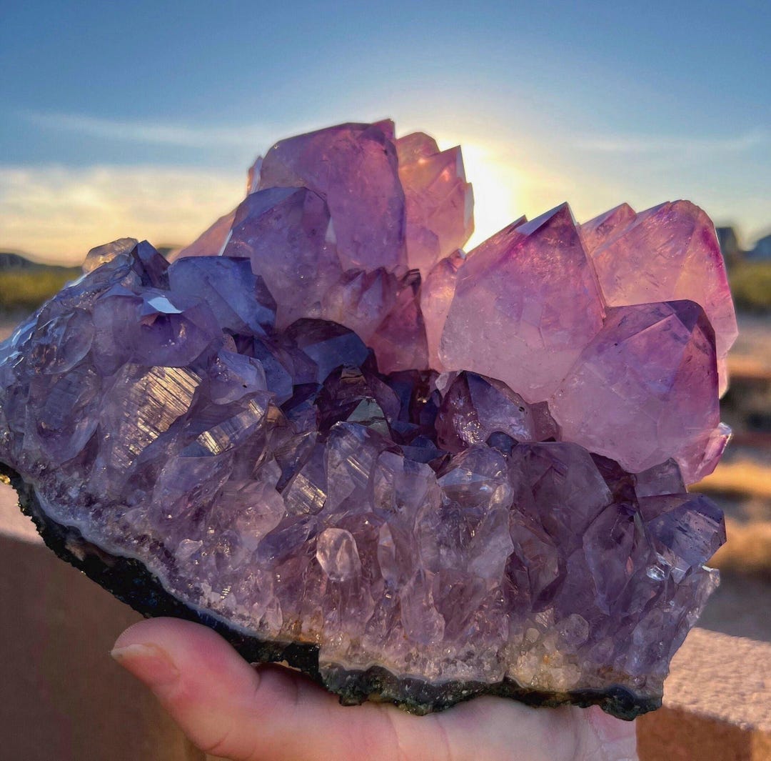 Starburst Amethyst Cluster With Custom Wooden Stand | Record Keepers ...