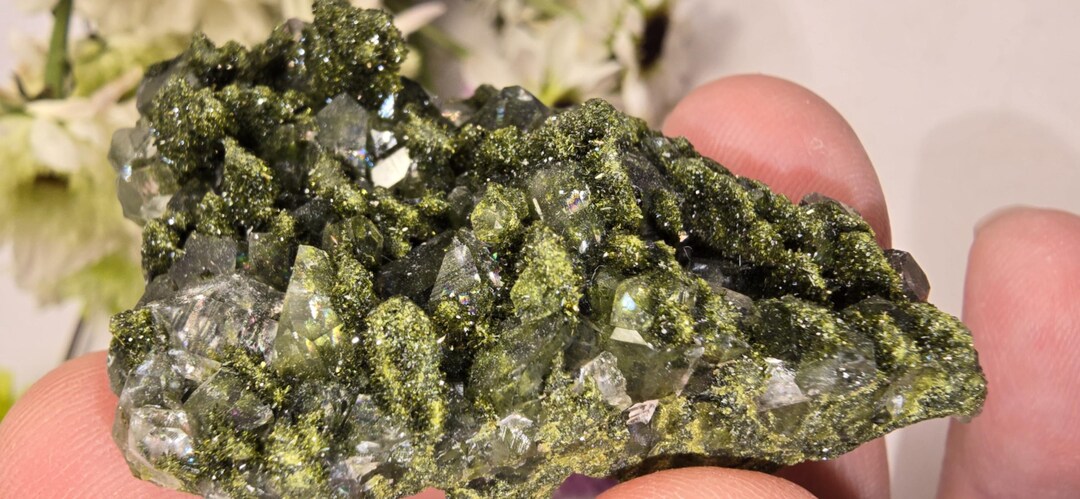 FOREST Fairy Epidote With Clear Quartz | High Quality | Sparkling Green ...