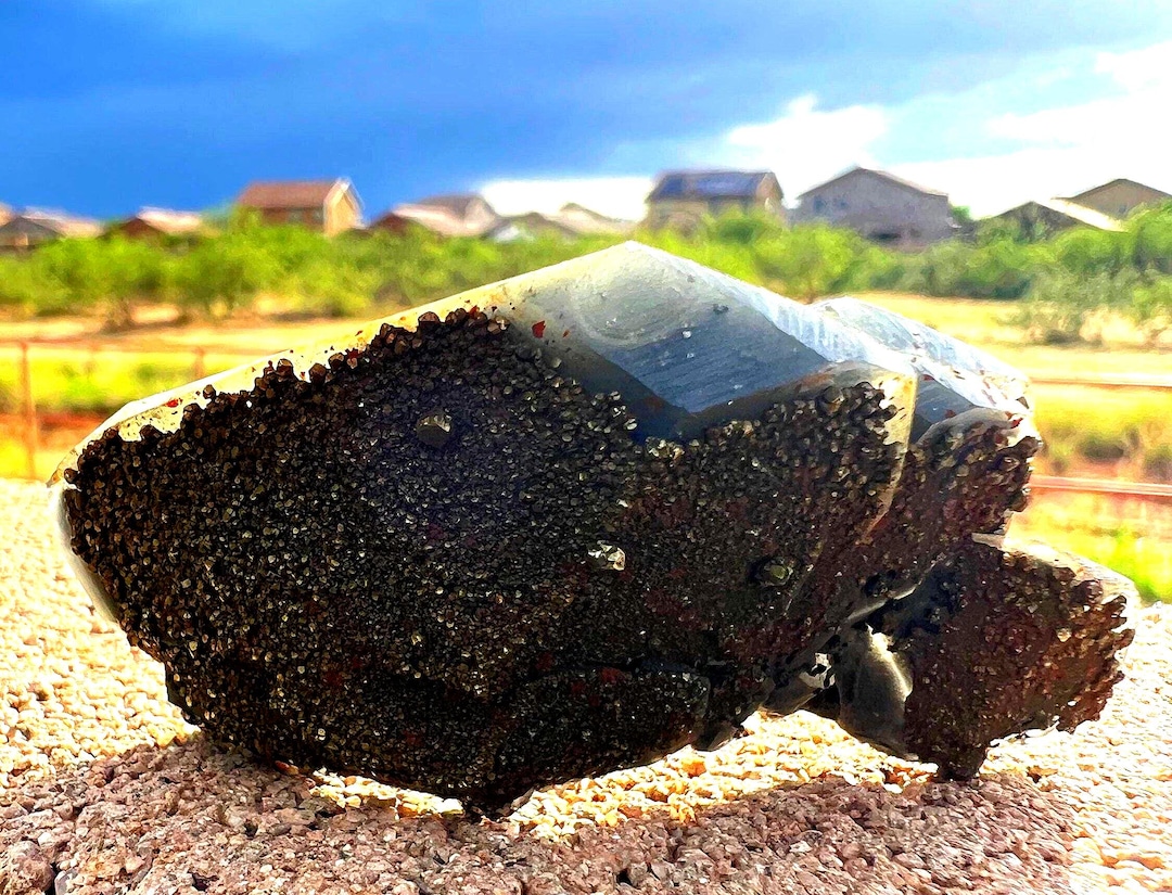 Black Benz Calcite With Colorful Chalcopyrite | Trigonal Shaped Cluster ...