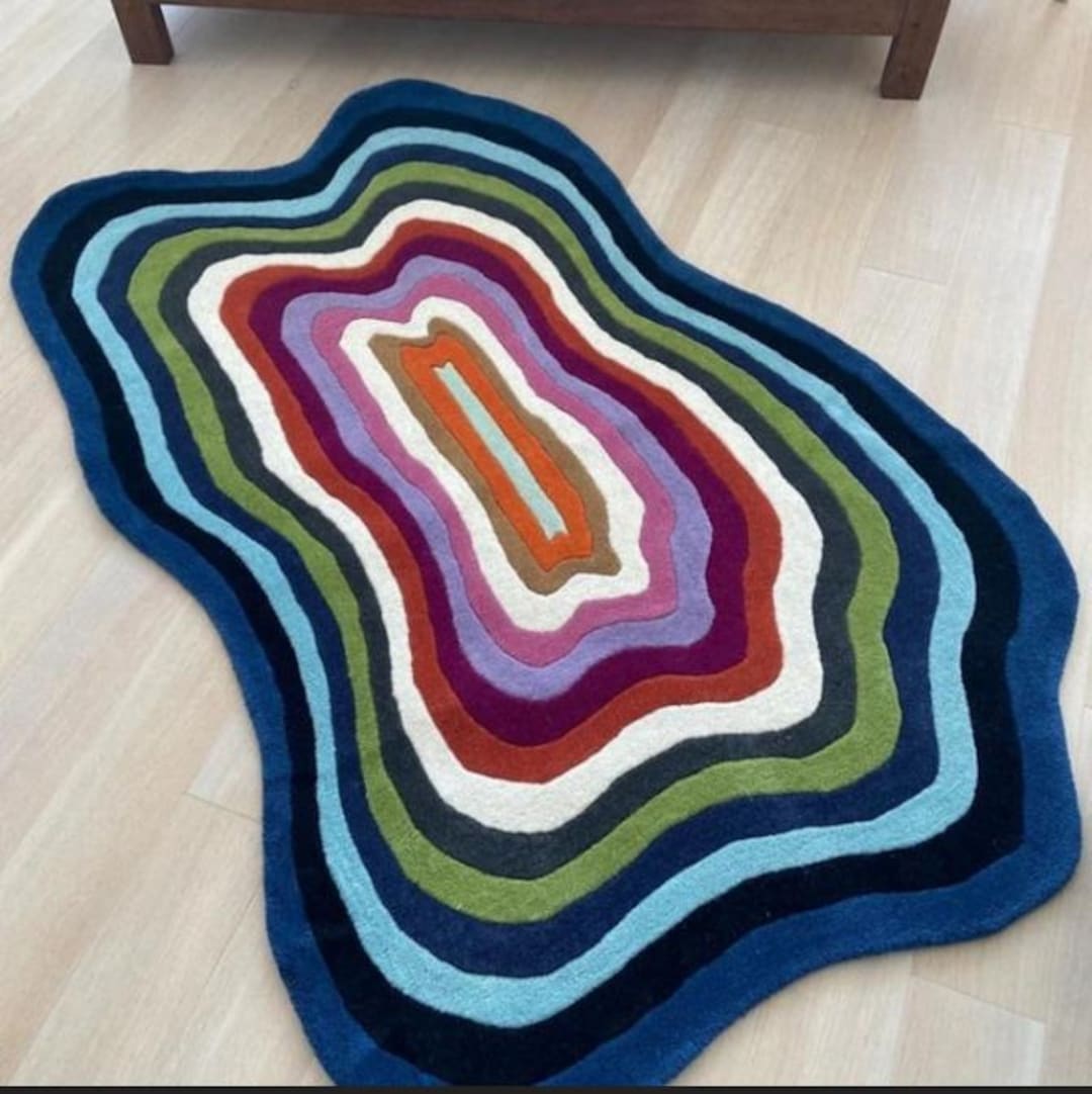 Irregular 6x9 Amoeba Shaped Throw Rug Illusion Pattern Area Rug for ...