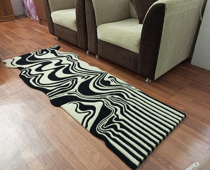 Handmade Elegant 8x10 Irregular Shape Rug ,hand-tufted Black and White ...