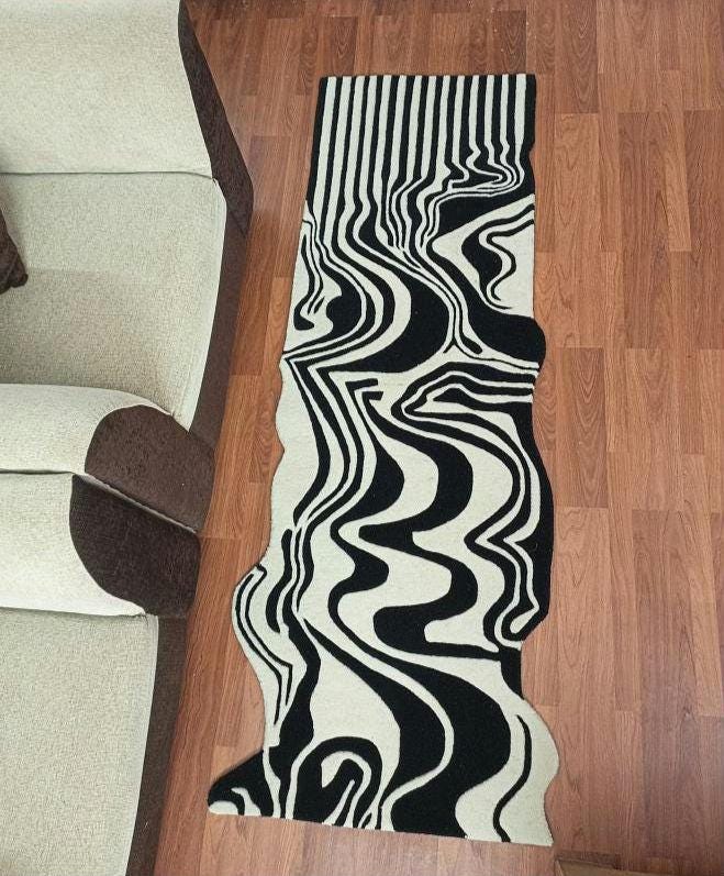 Handmade Elegant 8x10 Irregular Shape Rug ,hand-tufted Black and White ...