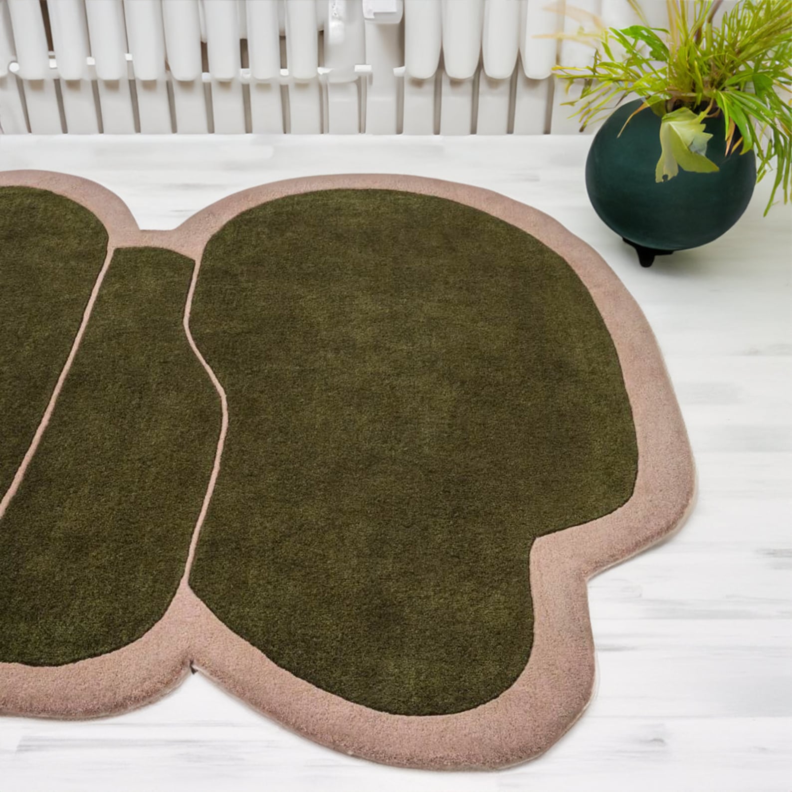 Irregular Shaped Rug, 6x9 Green and Beige Color Rug, Hand-tufted ...