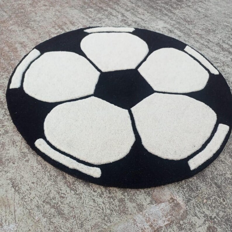 Hand Tufted Wool Football Rug, Black and White, Kids Room Rug - Etsy