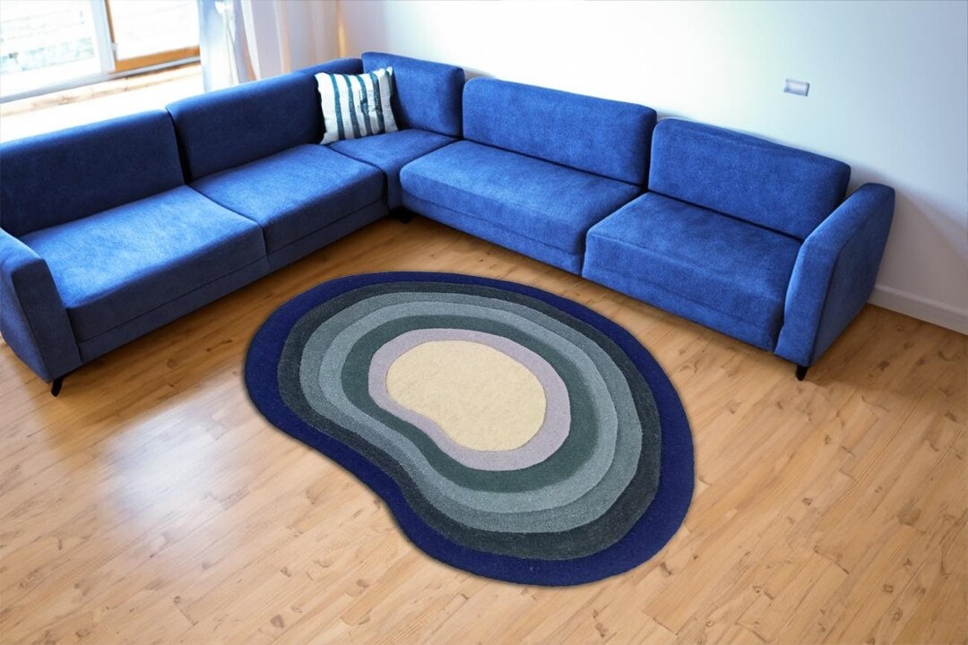 Handmade Wool Kidney Shaped Rug, Striped Contemporary Rug - Etsy