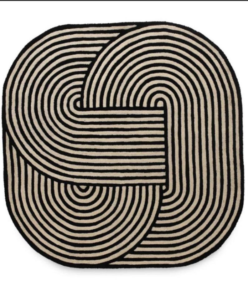 Hand-tufted Woolen Rug, Modern Black and Ivory Geometric Design - Etsy