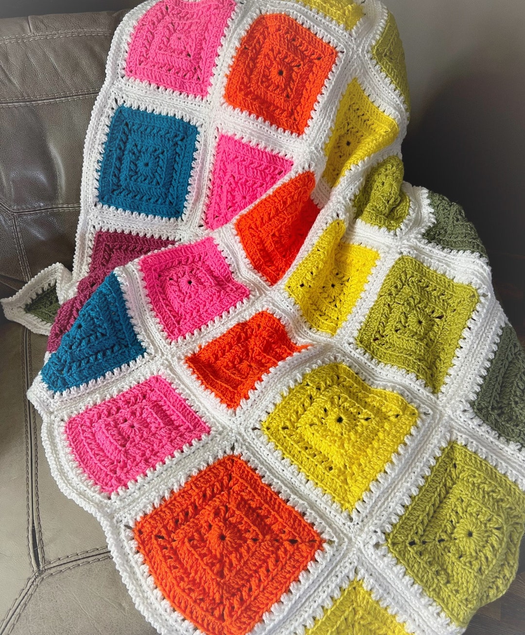 Textured Bright Colored Granny Square Blanket - Crochet - Etsy