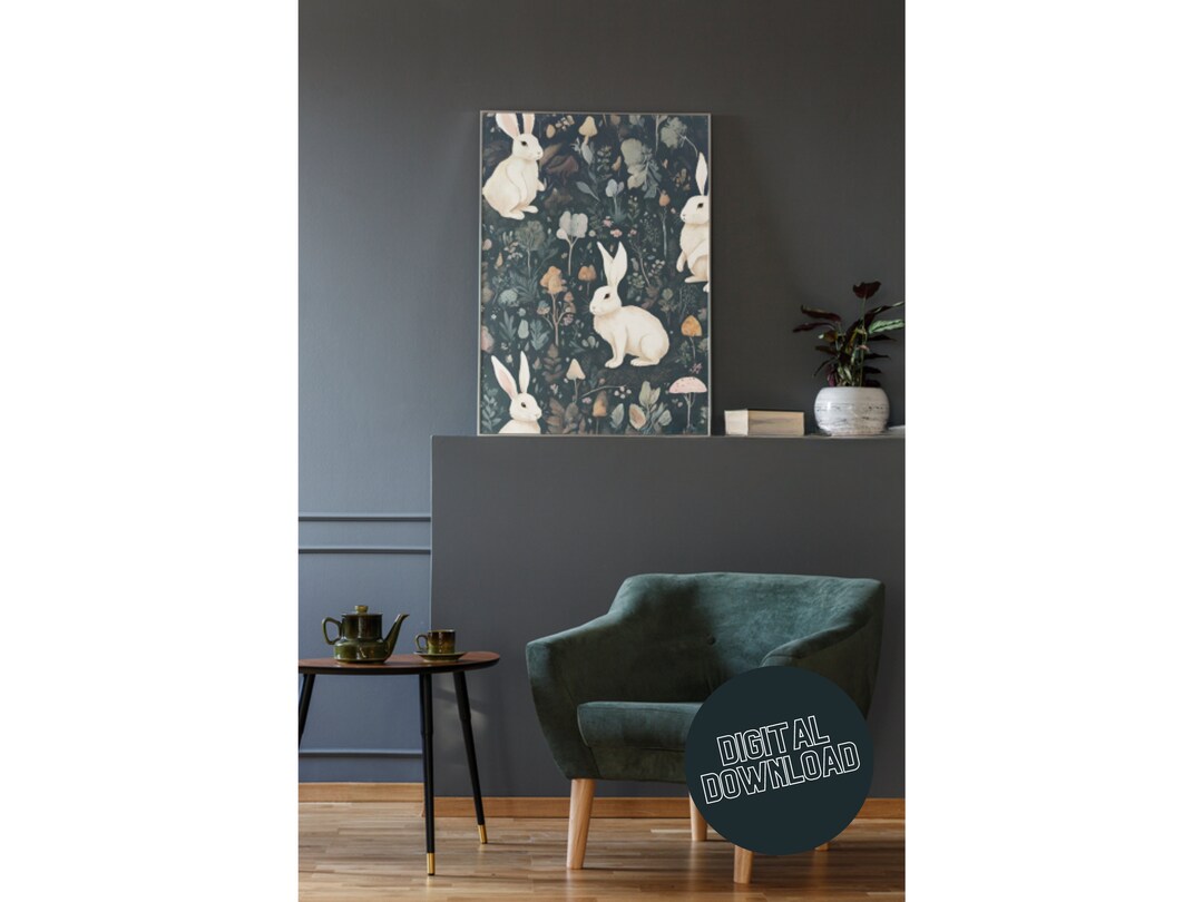 Dark Forest Rabbit Bunny Mushroom Digital Print Digital Download Art ...
