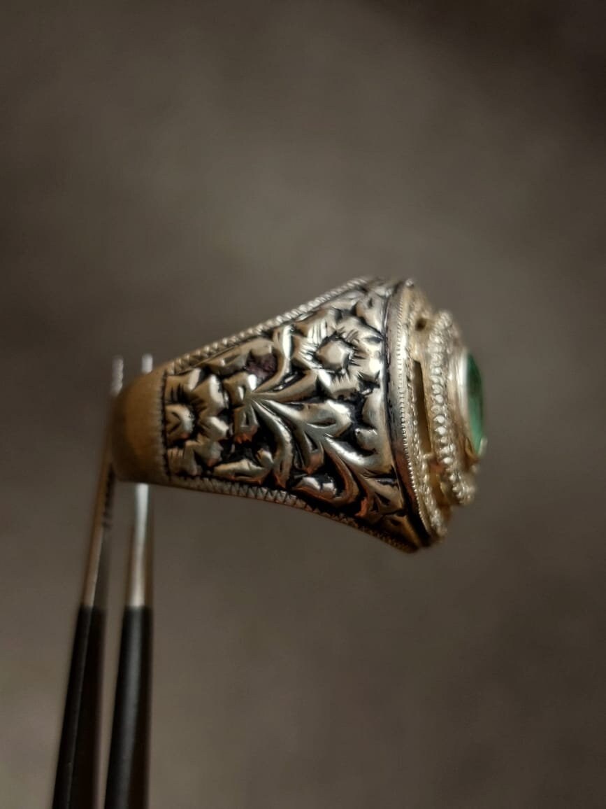 Mens Emerald Ring Natural Emerald Sterling Silver 925 Statement Zamurd ...