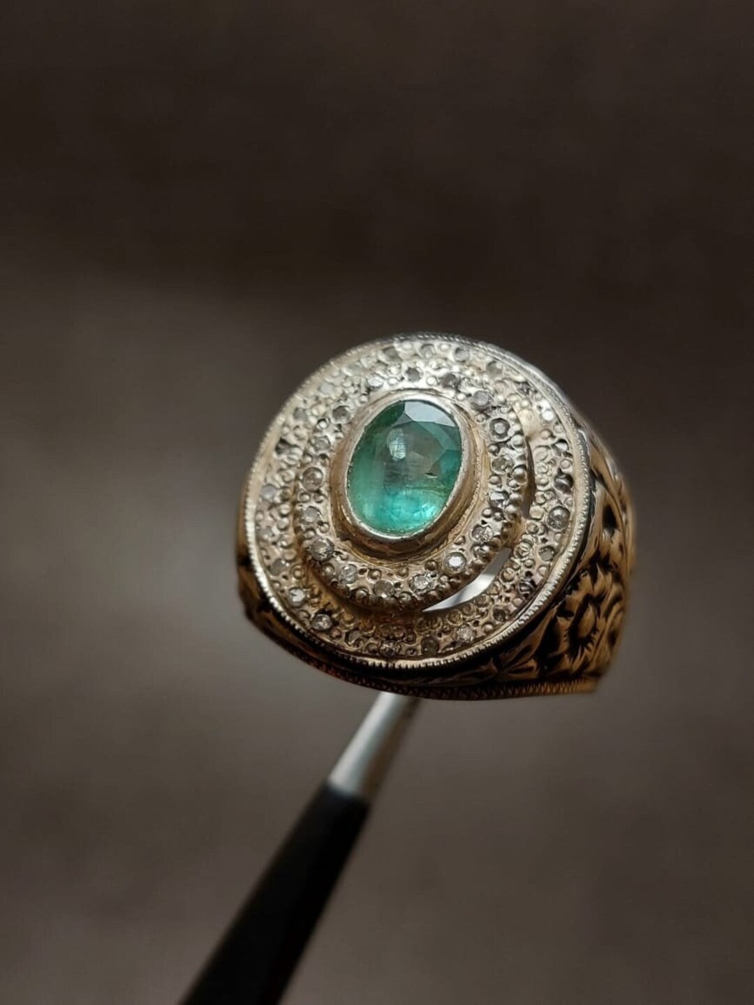 Mens Emerald Ring Natural Emerald Sterling Silver 925 Statement Zamurd ...