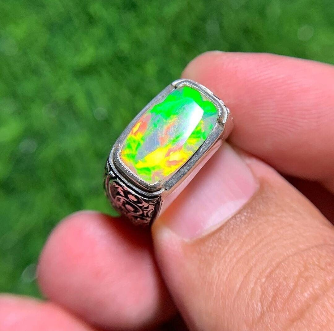 Natural Brilliant Fire Opal Mens Womens Ring Solid Sterling - Etsy
