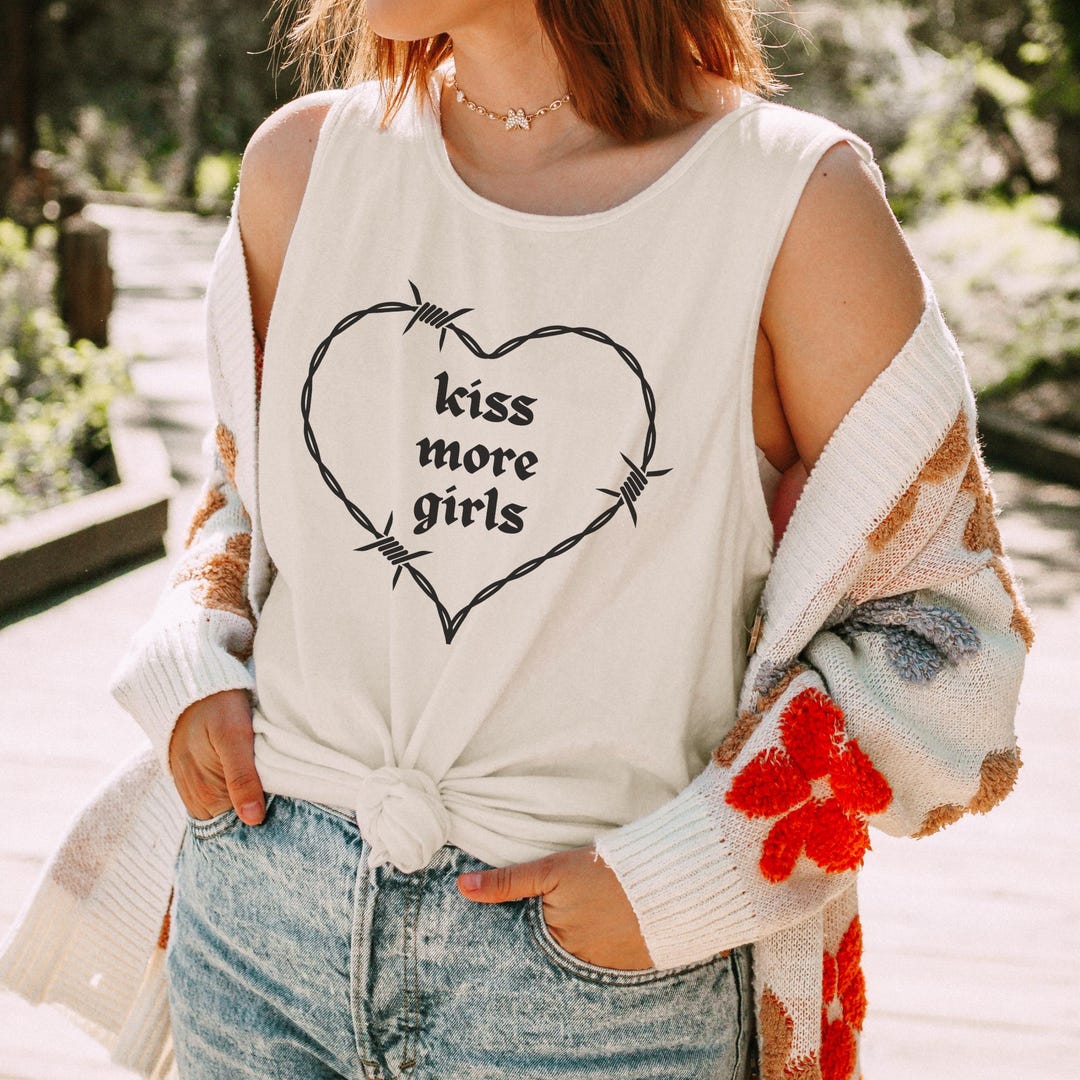 Comfort Colors Lesbian Tank - Kiss More Girls Shirt, Gothic Queer Top ...