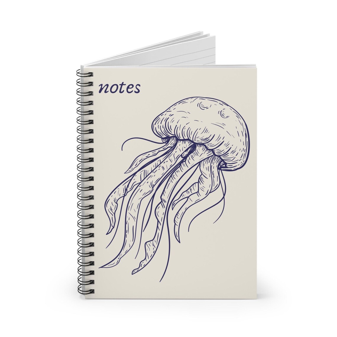 Blue Jellyfish Aesthetic Spiral Notebook, Vintage Tattoo Sea Animal ...