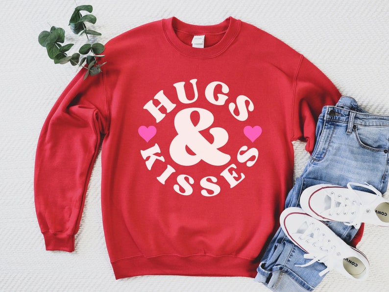 Hugs & Kisses Sweatshirt for Valentines Sweater Crewneck, Love XOXO ...