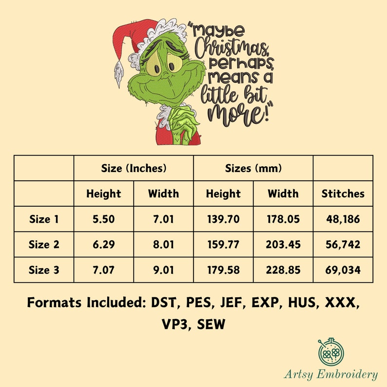 Xmas Embroidery Design Grinch 3 Sizes Maybe Christmas Means A Bit More ...