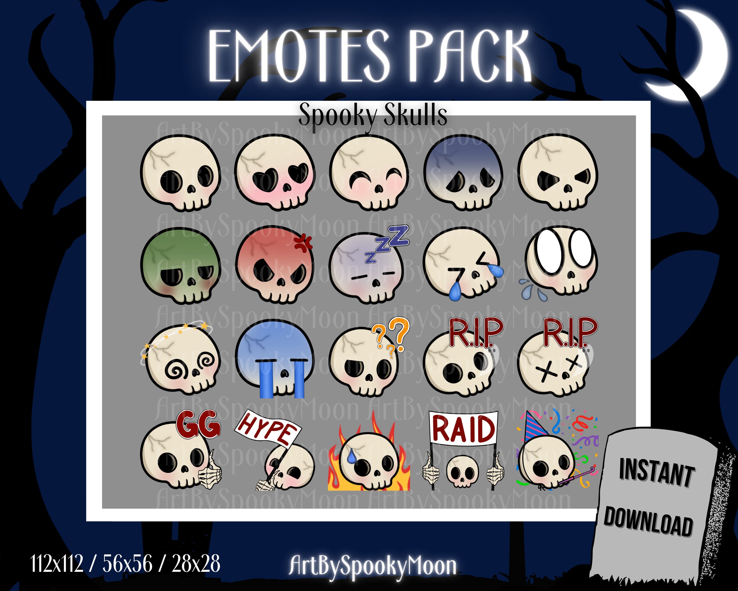 EMOTES PACK 20 Spooky Skulls Twitch Youtube Discord Cute Angry Laugh ...