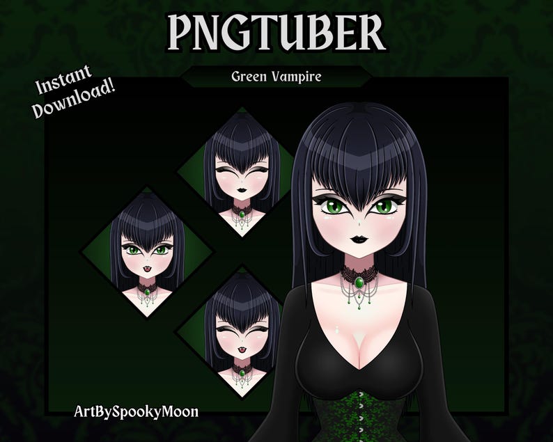 PNGTUBER - Goth Girl (green) | Vampire | Spooky | Gothic | Twitch ...
