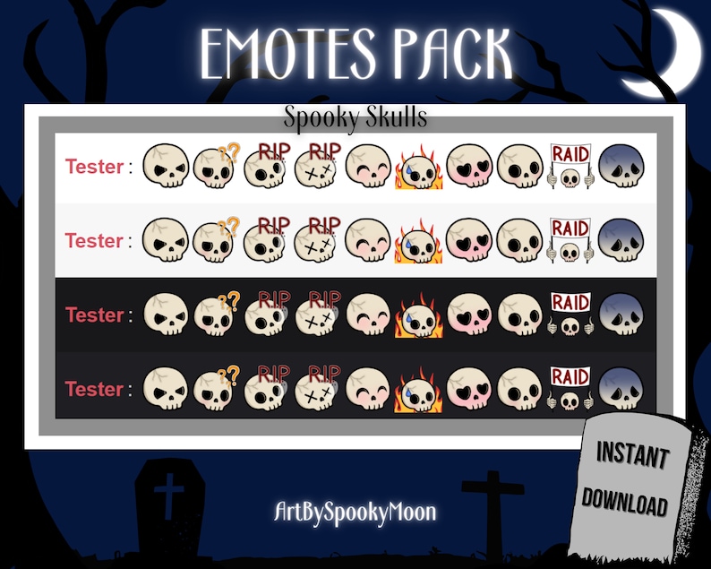 EMOTES PACK 20 Spooky Skulls Twitch Youtube Discord Cute Angry Laugh ...