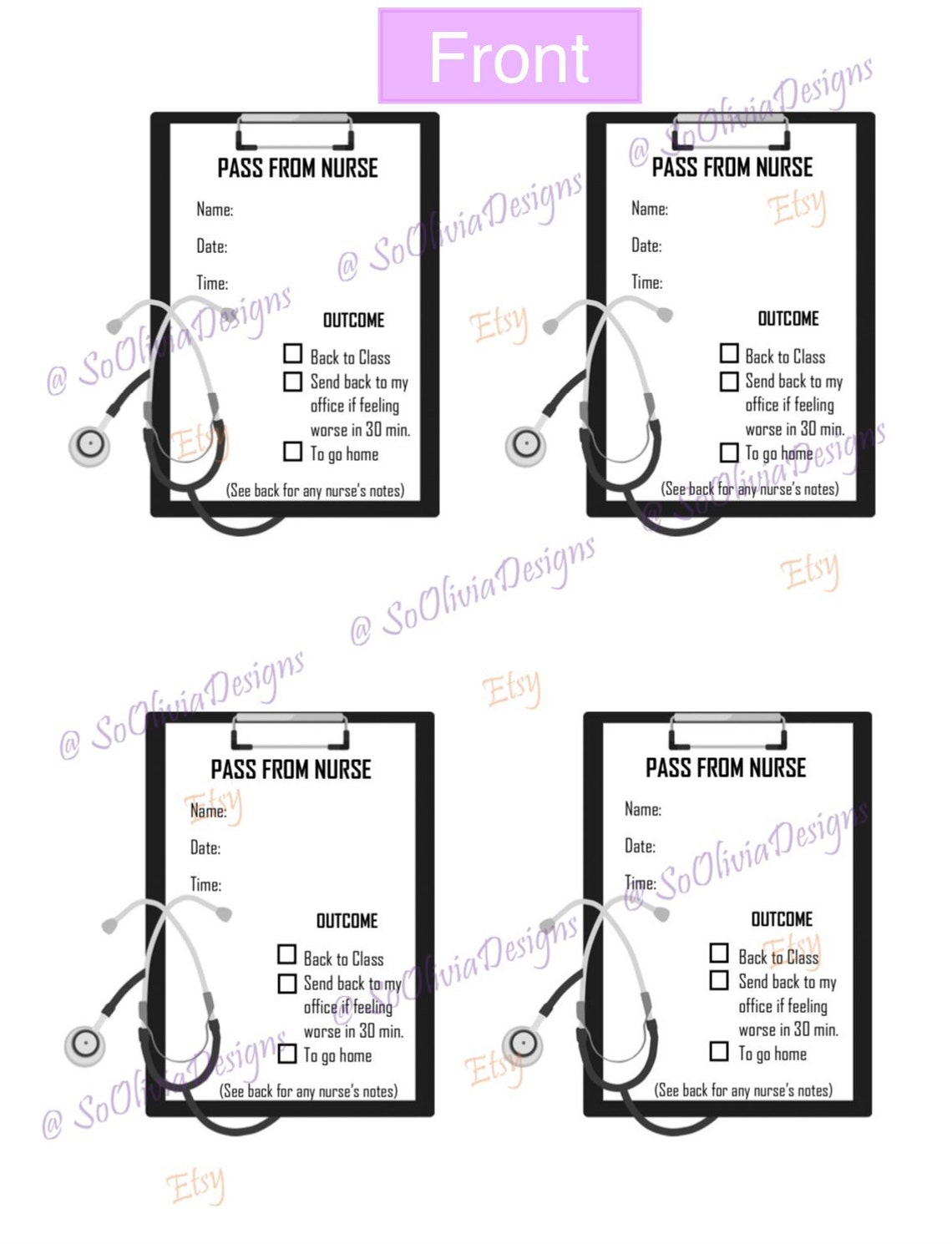 School Nurse / Health Office Pass | PDF Download | Pass FROM Nurse ...