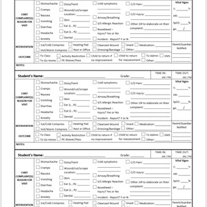 School Nurse / Health Office Log Sheets PDF Download Documentation ...