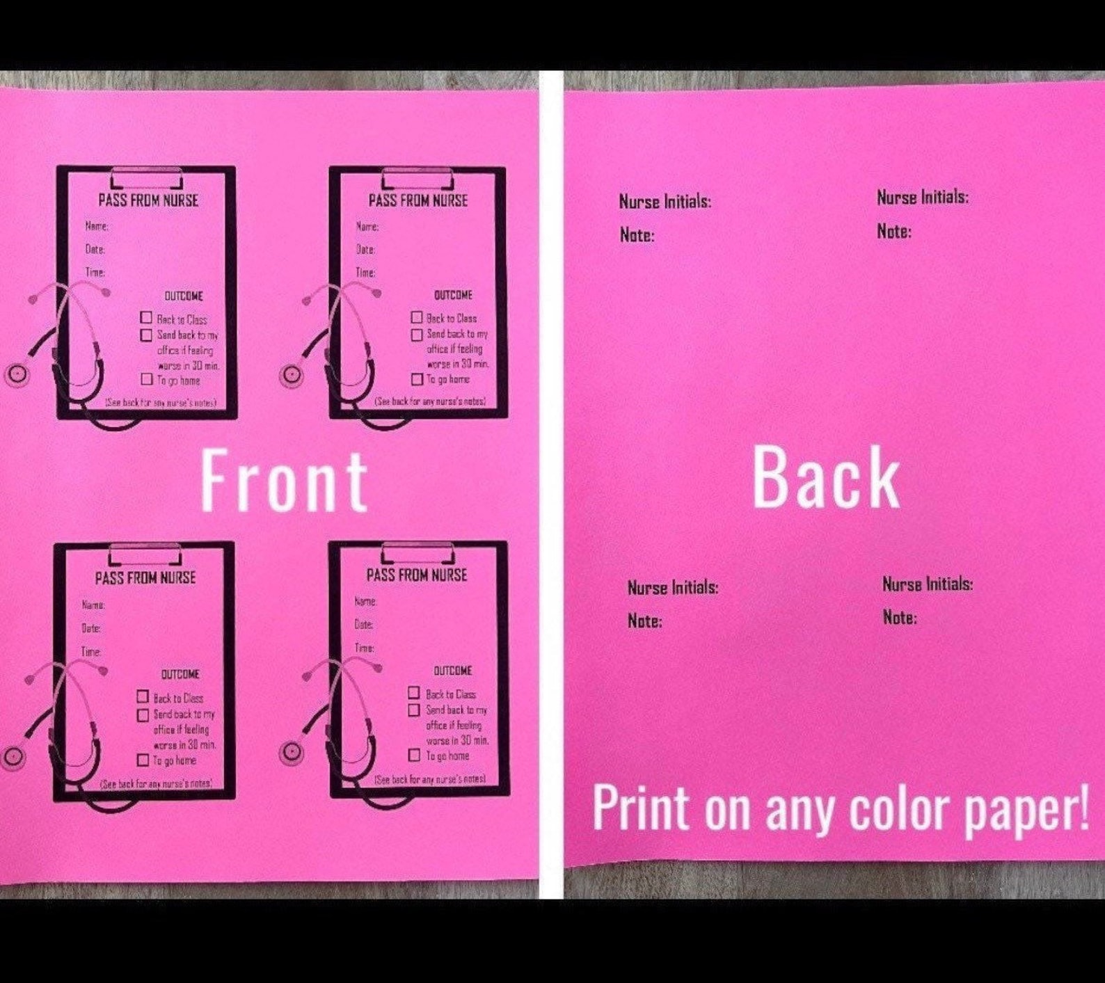 School Nurse / Health Office Pass | PDF Download | Pass FROM Nurse ...