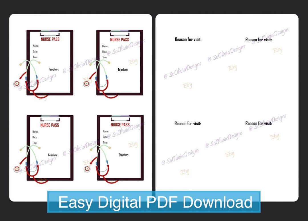 Nurse Hall Pass PDF Download Teacher Pass Teacher Hall Pass School ...