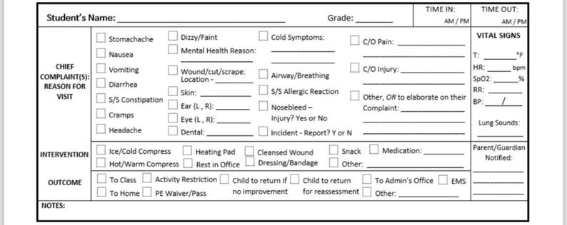 School Nurse / Health Office Visit Log Sheets — PDF Download ...