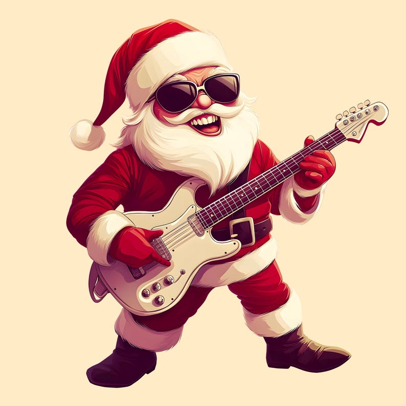 Funny Santa Claus Rocker With Guitar High-quality 5000x5000 PNG Print ...