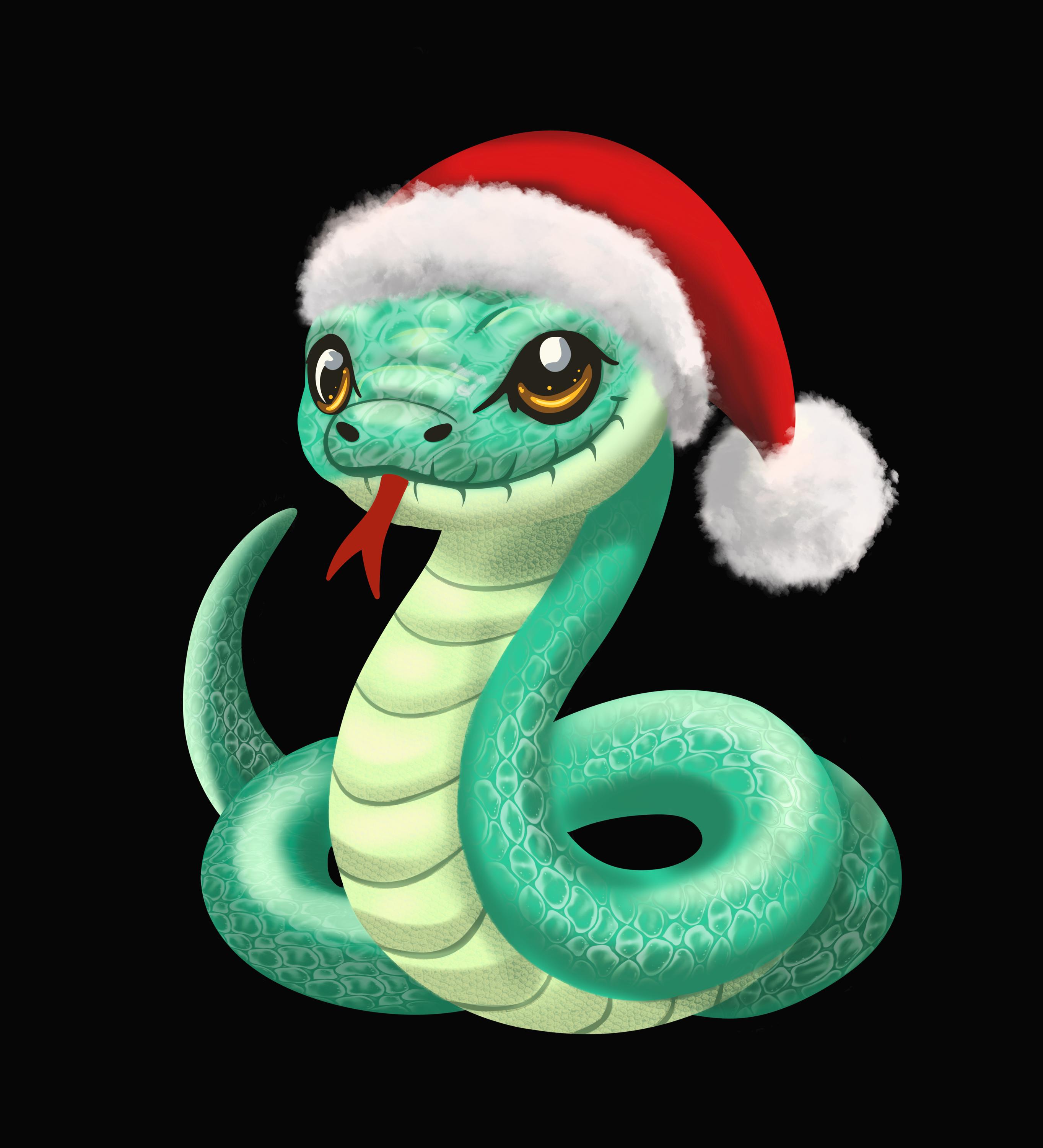 New Year Snake 2025 Christmas Snake in Santa Hat Holiday Digital Art ...
