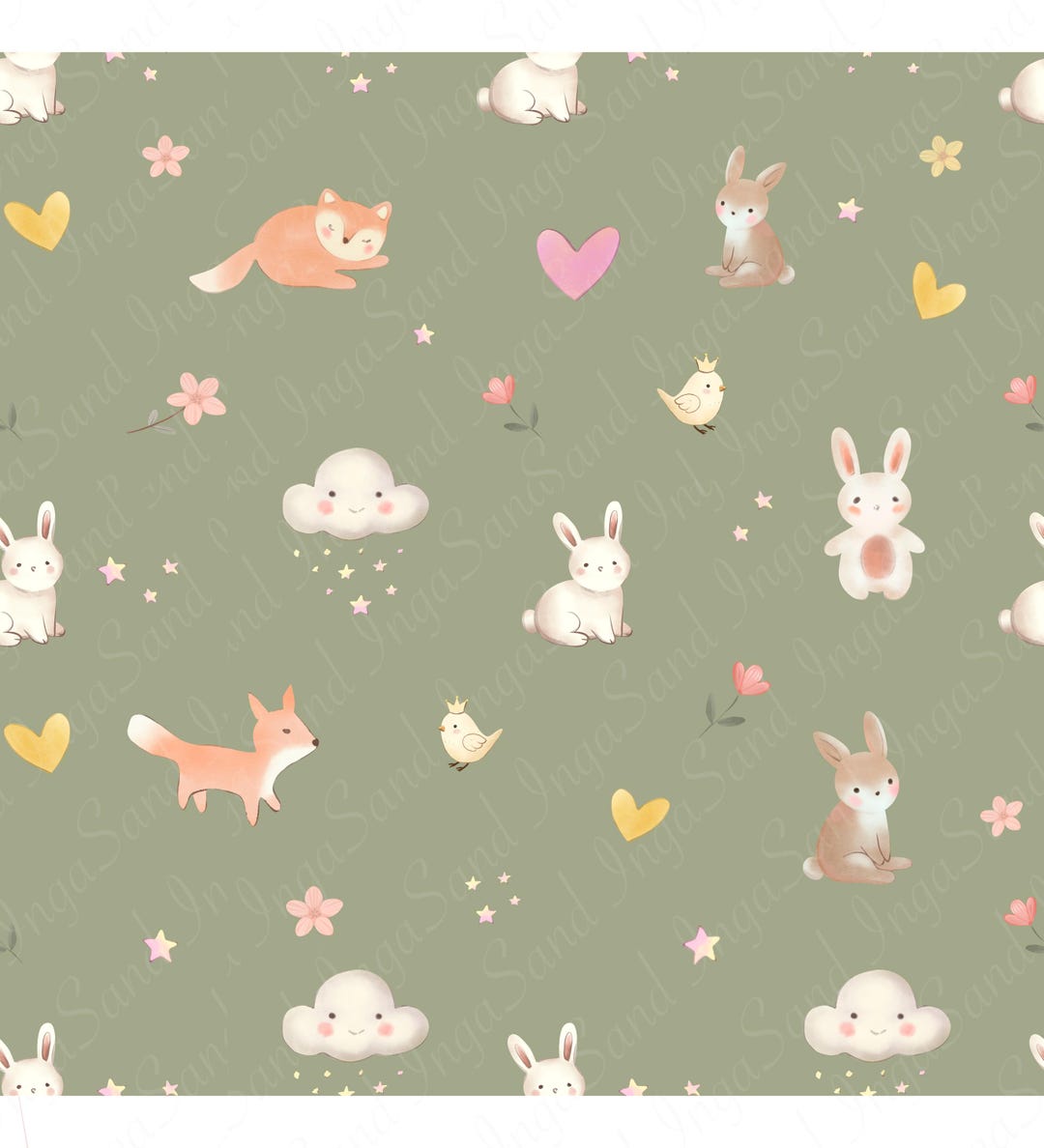 Whimsical Woodland Animals Pattern Cute Nursery Fabric, Childrens ...
