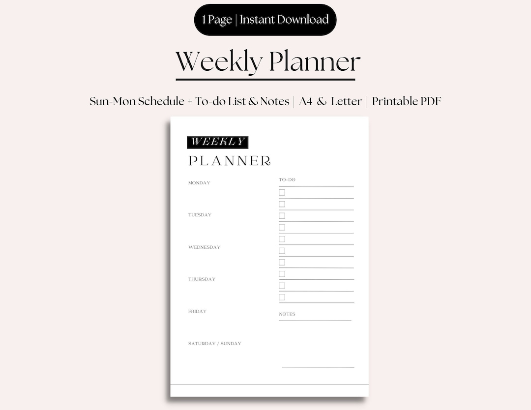 Weekly Schedule, Printable PDF, Weekly Planner, A4 and Letter Digital ...