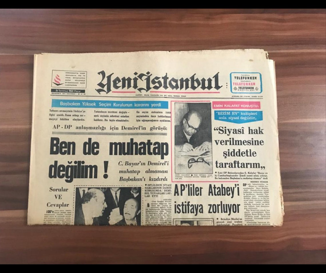 Turkish Old Newspaper, 1968, 14 July, Yeni İstanbul - Etsy