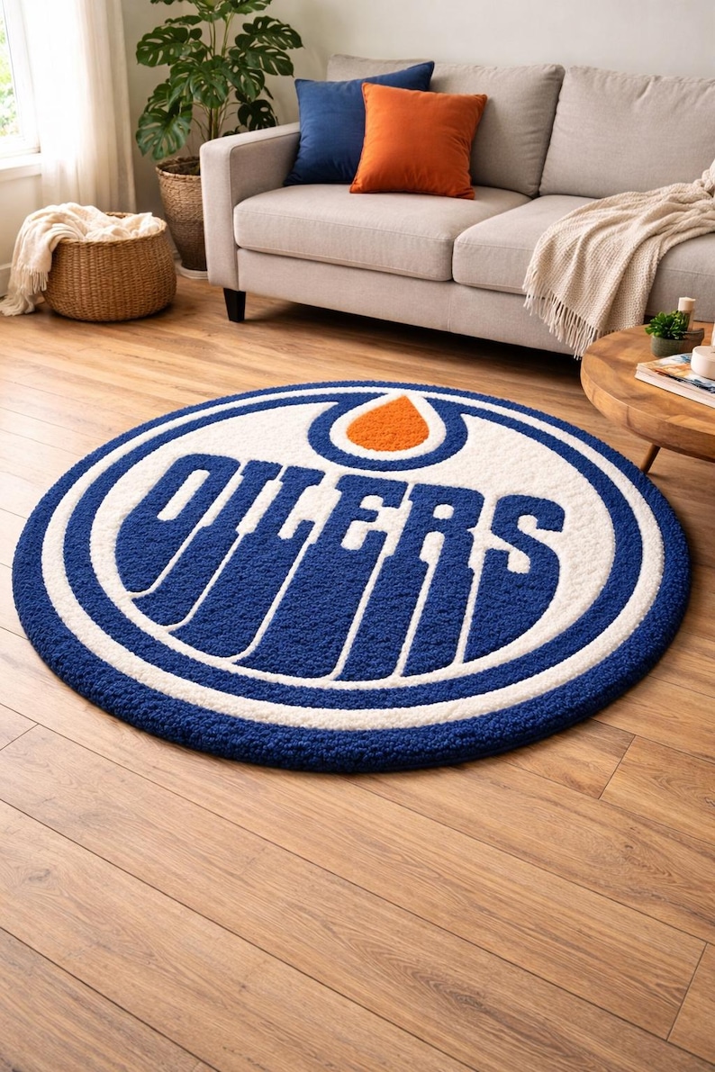 Edmonton Oilers Tufted Rug | Handmade NHL Hockey Decor | Vintage Hockey ...