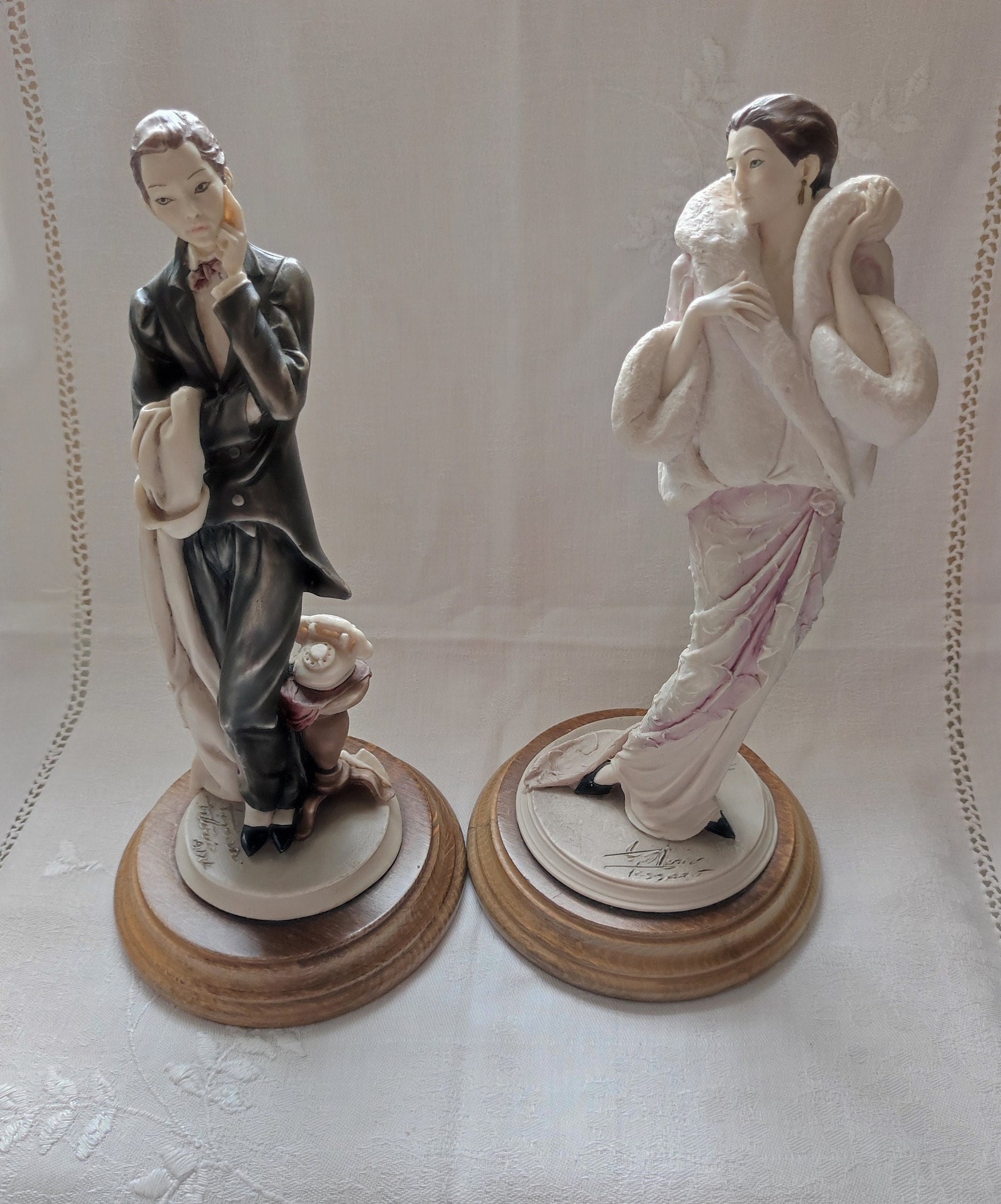 Signed Italian Porcelain Figurines by Vittorio Tessaro, A.D.L. Elegant ...