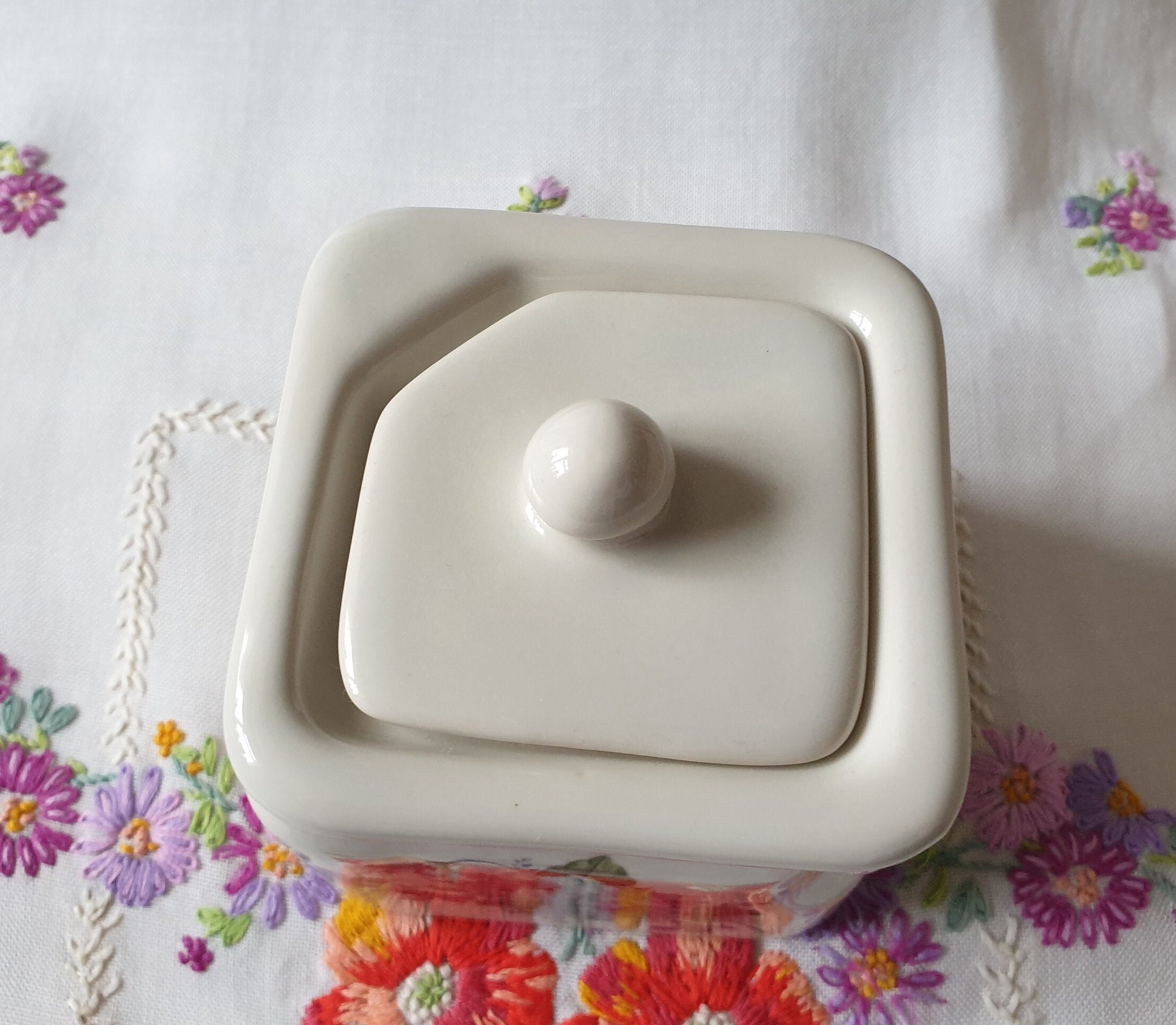 English Porcelain, Vintage Tea Pot, the Kernewek Square-shaped Tea Pot ...