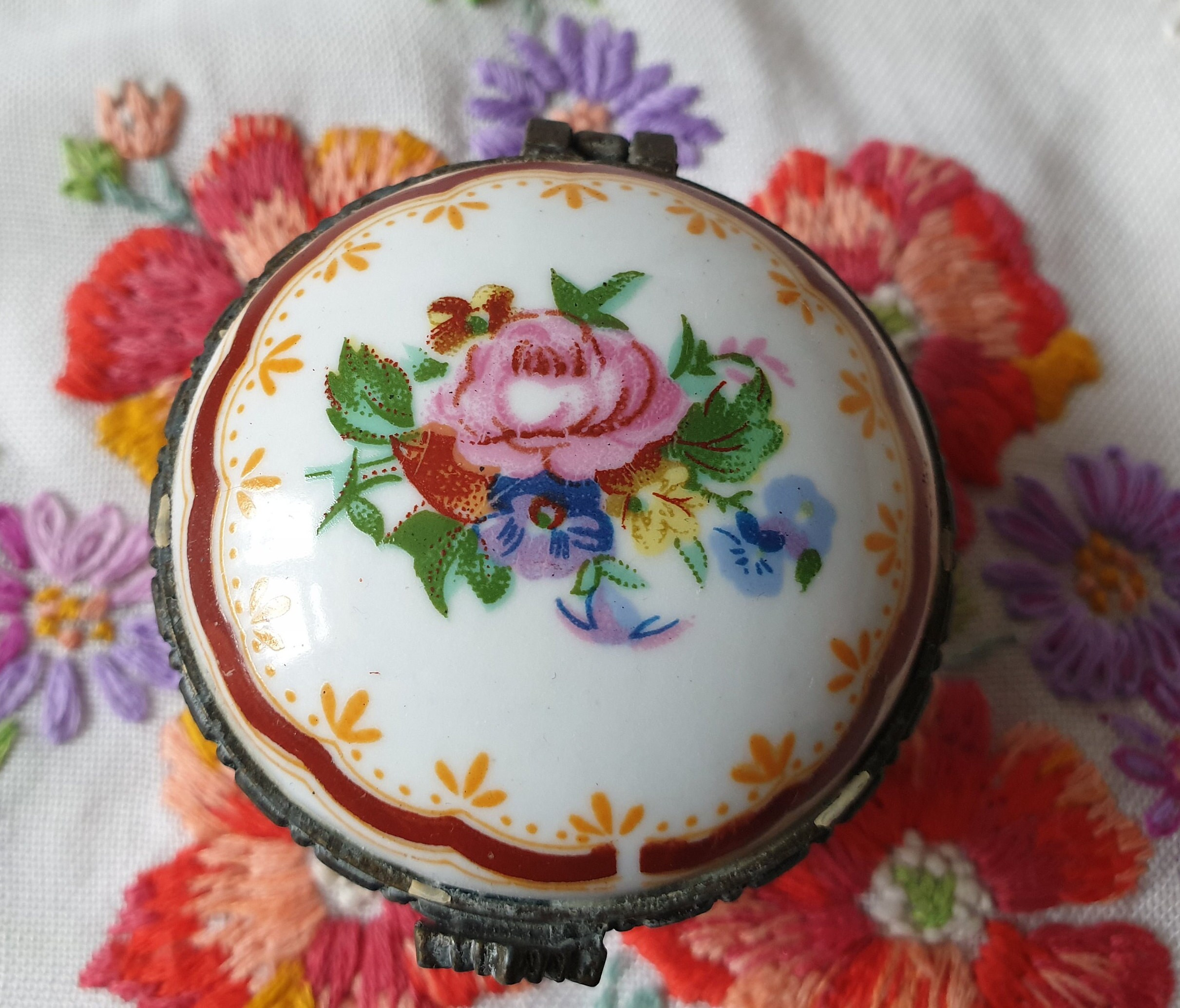 Vintage Floral Porcelain Trinket Box - Etsy