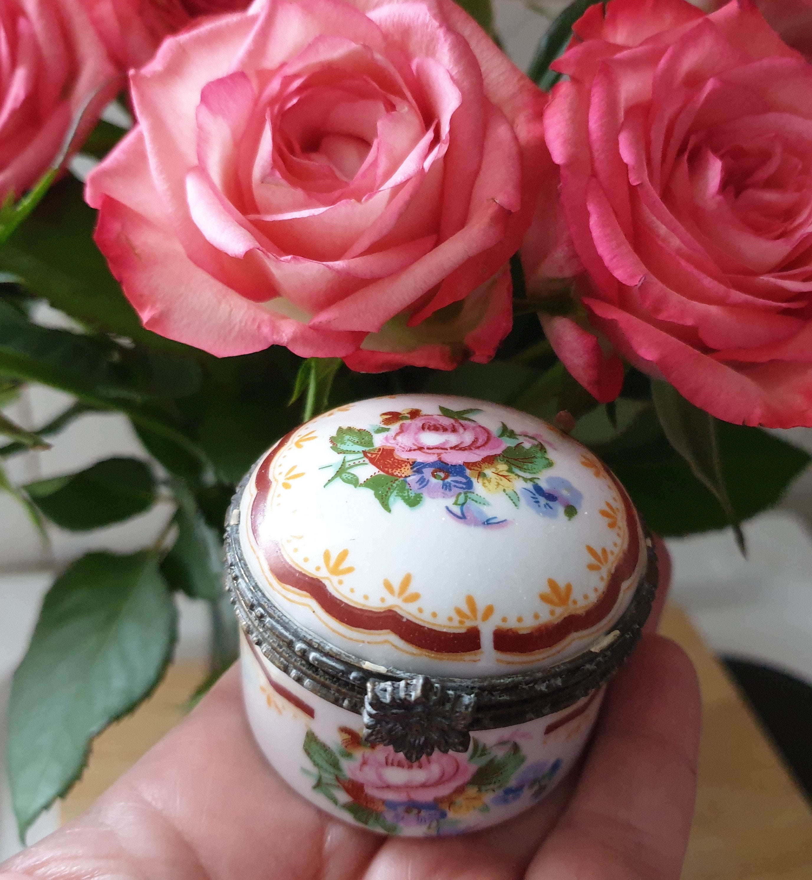 Vintage Floral Porcelain Trinket Box - Etsy