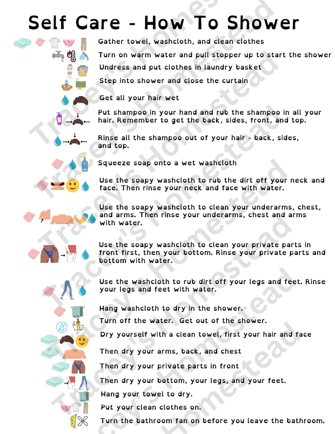 How To Shower Prompt Visual Schedule For Autism Lifeskills Pec Board Etsy