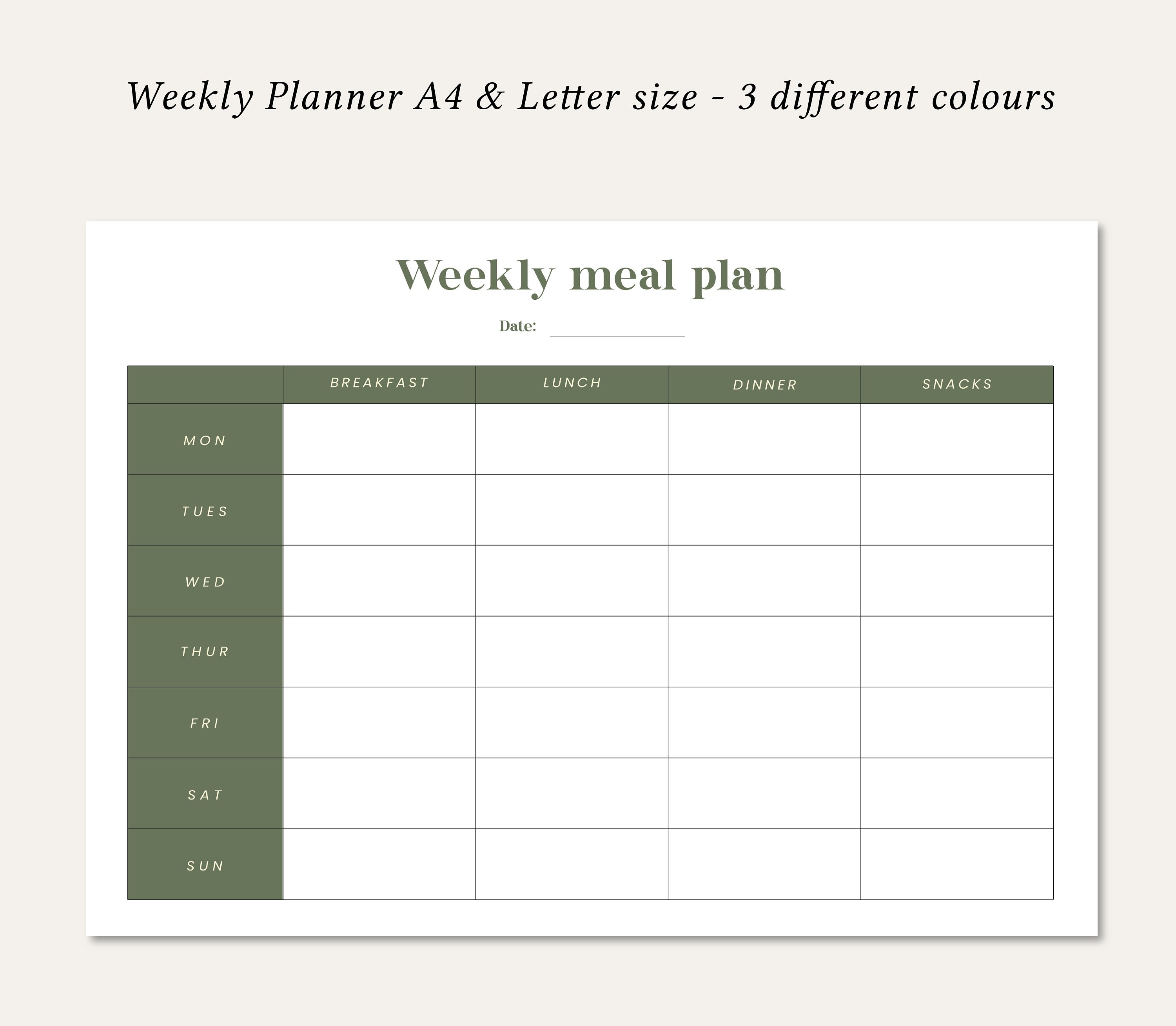 Weekly Meal Planner Printable, Weekly Food Diary, Meal Tracker, Meal ...