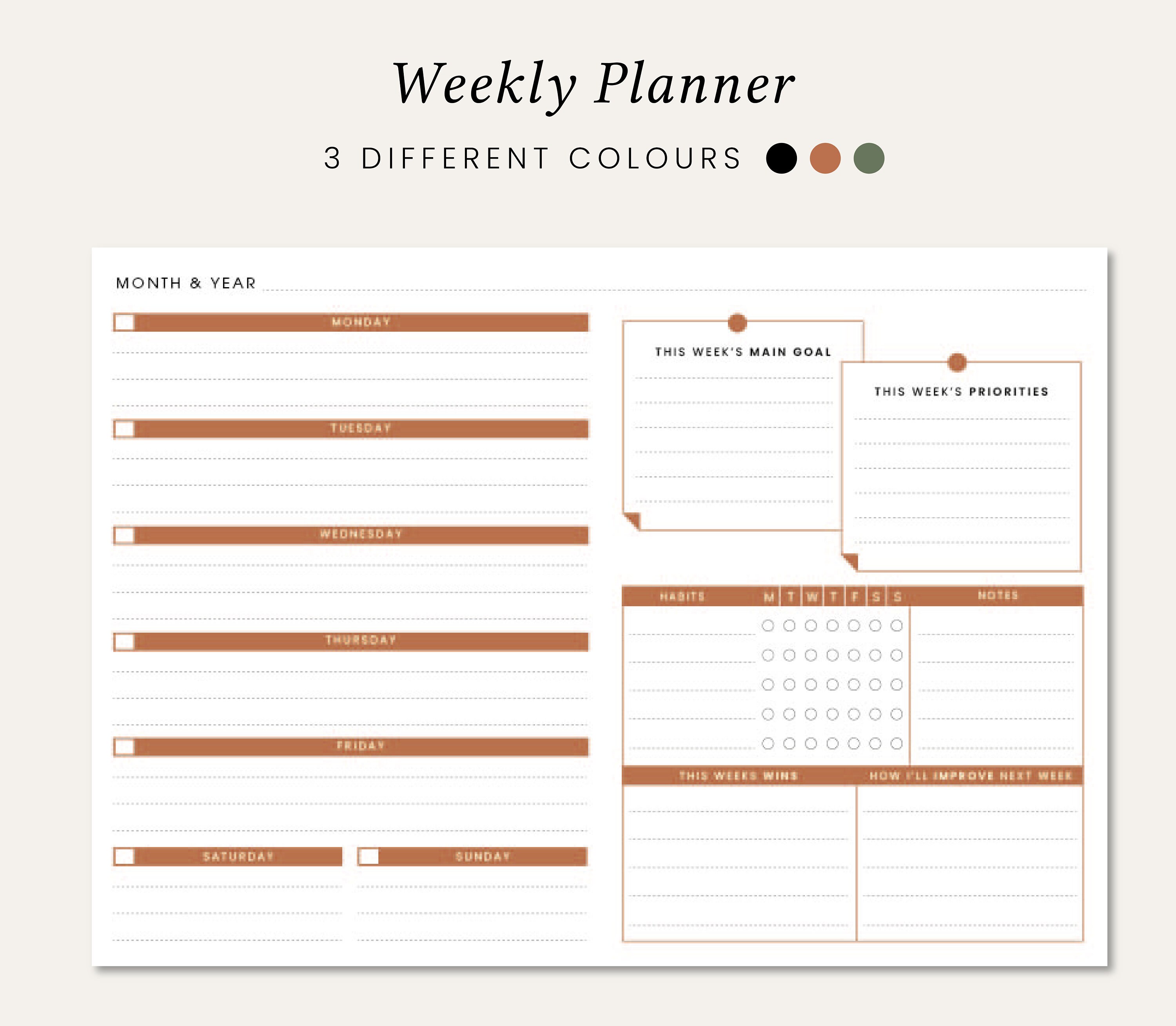 Weekly Planner Printable Landscape, Minimalist Weekly Schedule, Week at ...