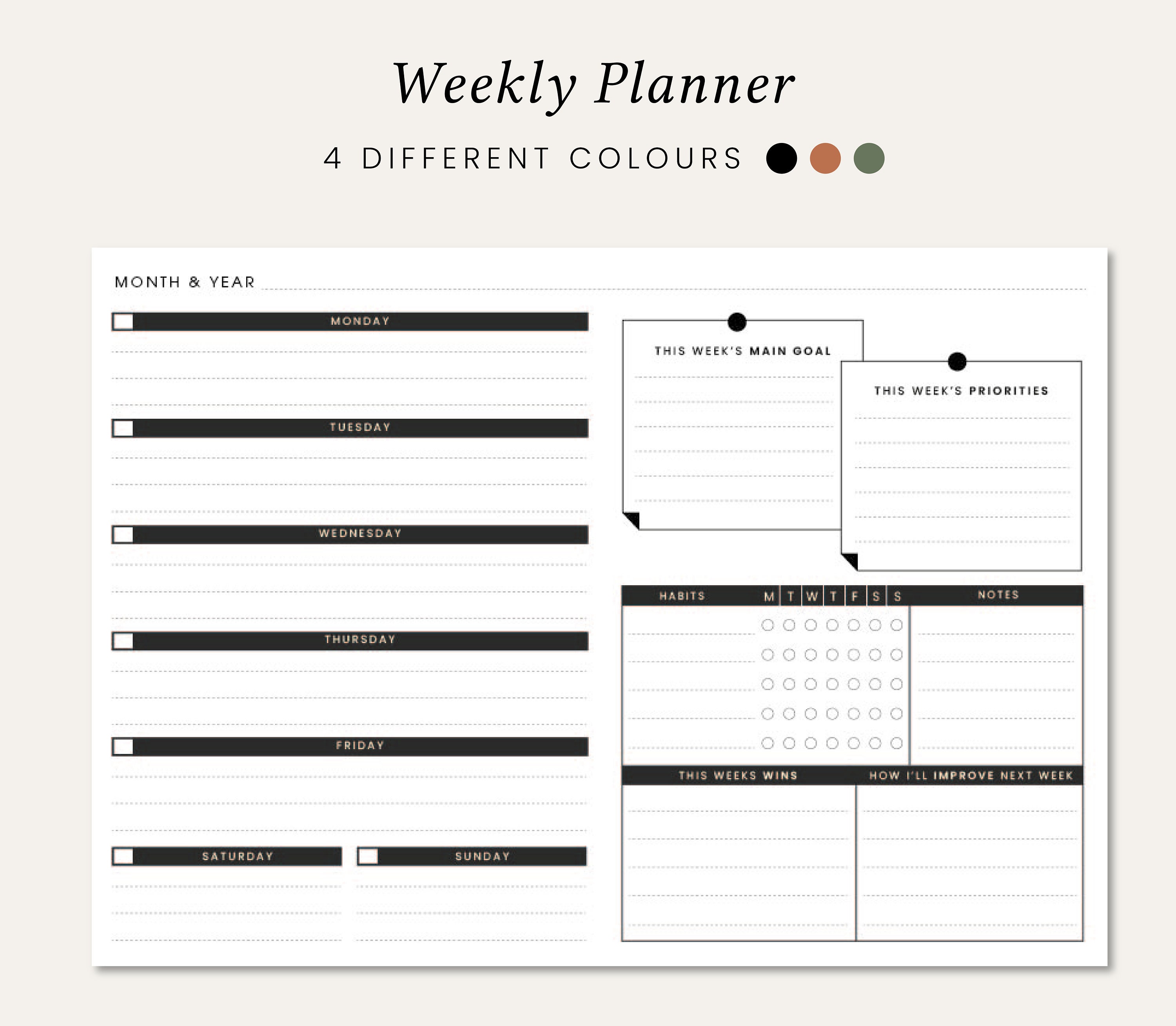 Weekly Planner Printable Landscape, Minimalist Weekly Schedule, Week at ...